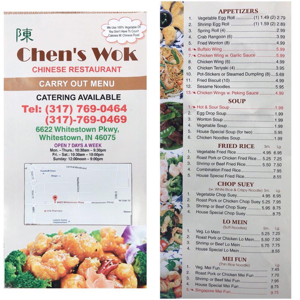 Menu at Chen's Wok restaurant, Zionsville