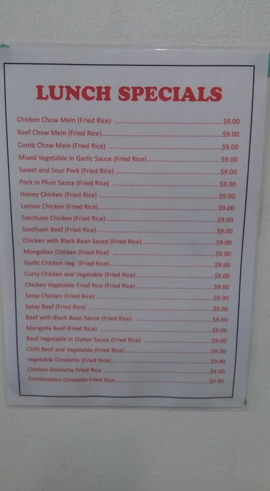 Menu at Cheong Kong Chinese Restaurant, Chinchilla