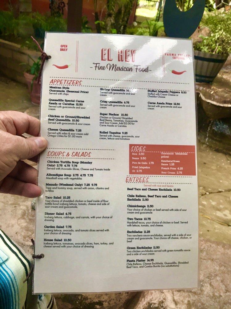 Menu at El Rey Restaurant, Pauma Valley