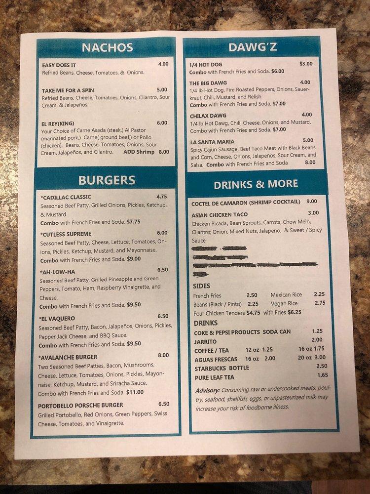 Menu at Lowrider Cafe, Toledo