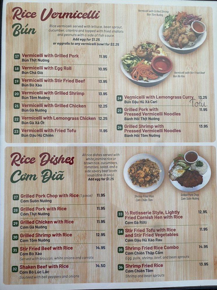Menu at Pho Tran restaurant, New Orleans
