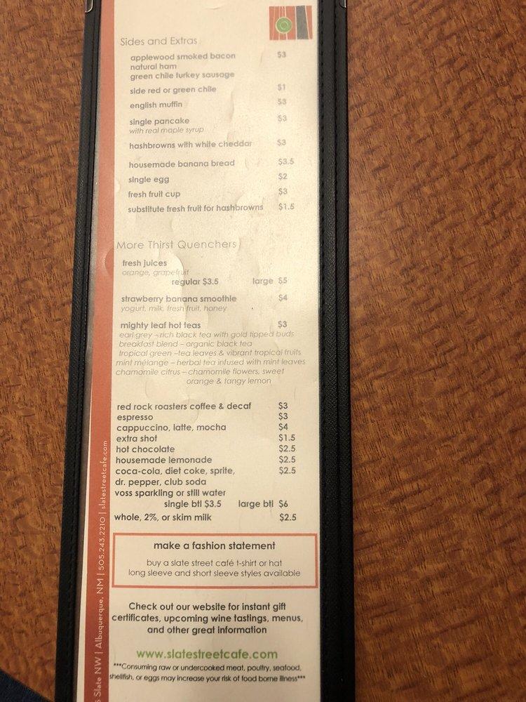 Menu at Slate Street Cafe, Albuquerque, 515 Slate Ave NW