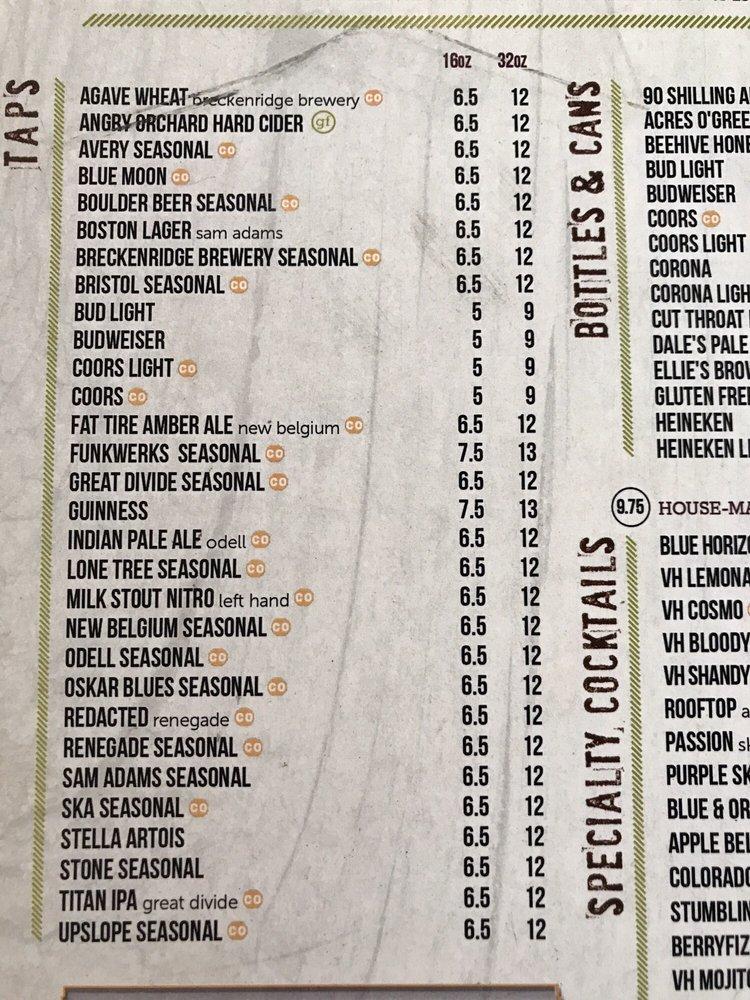 Menu at ViewHouse pub & bar, Centennial, S Clinton St