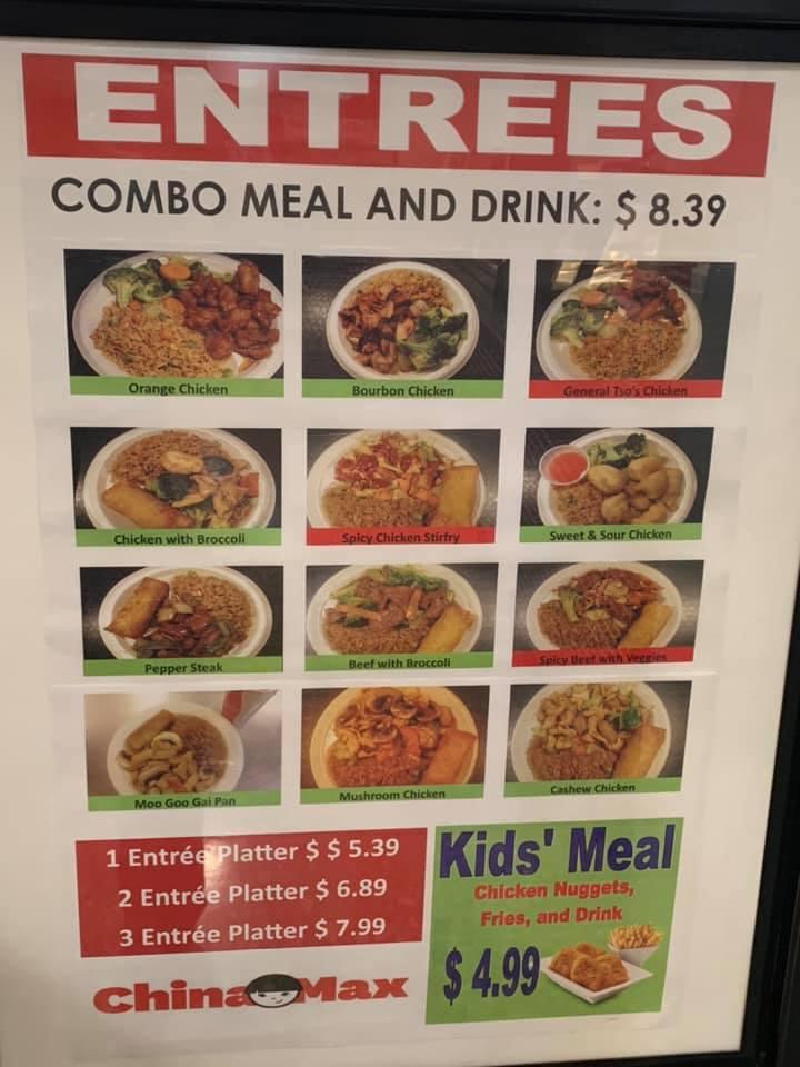 Menu at China Max restaurant, Zanesville