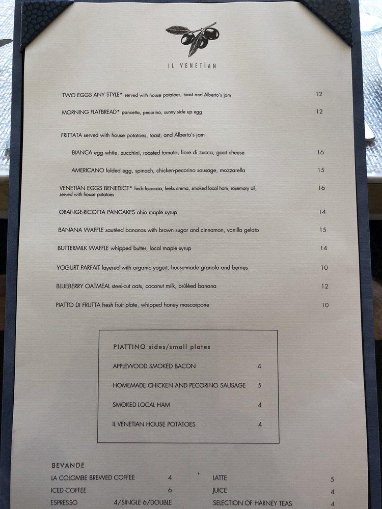 Menu at Il Venetian restaurant, Cleveland, 100 St Clair Ave NE