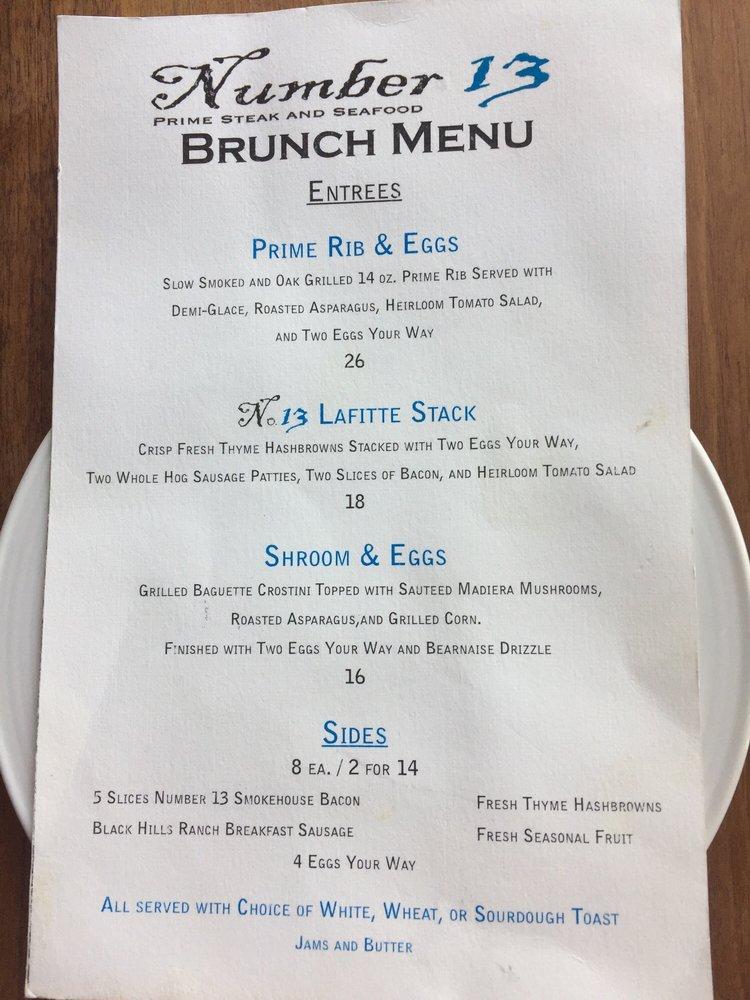 Menu at Number 13 Prime Steak and Seafood steakhouse, Galveston