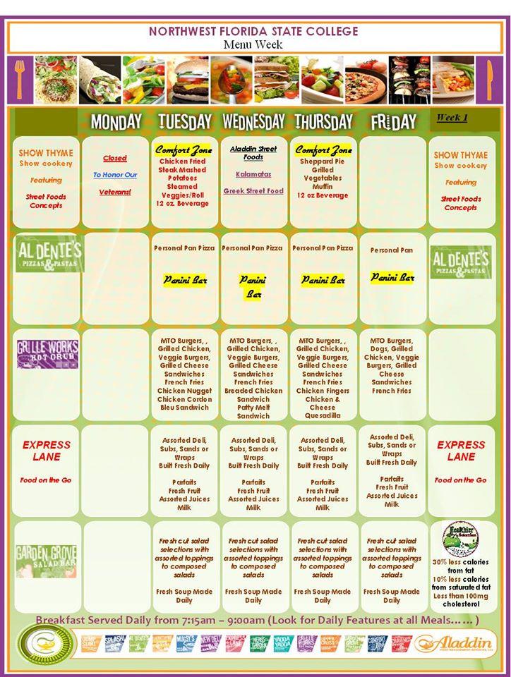 Menu at Raider Cafe at NWFSC, Niceville, 100 College Blvd E