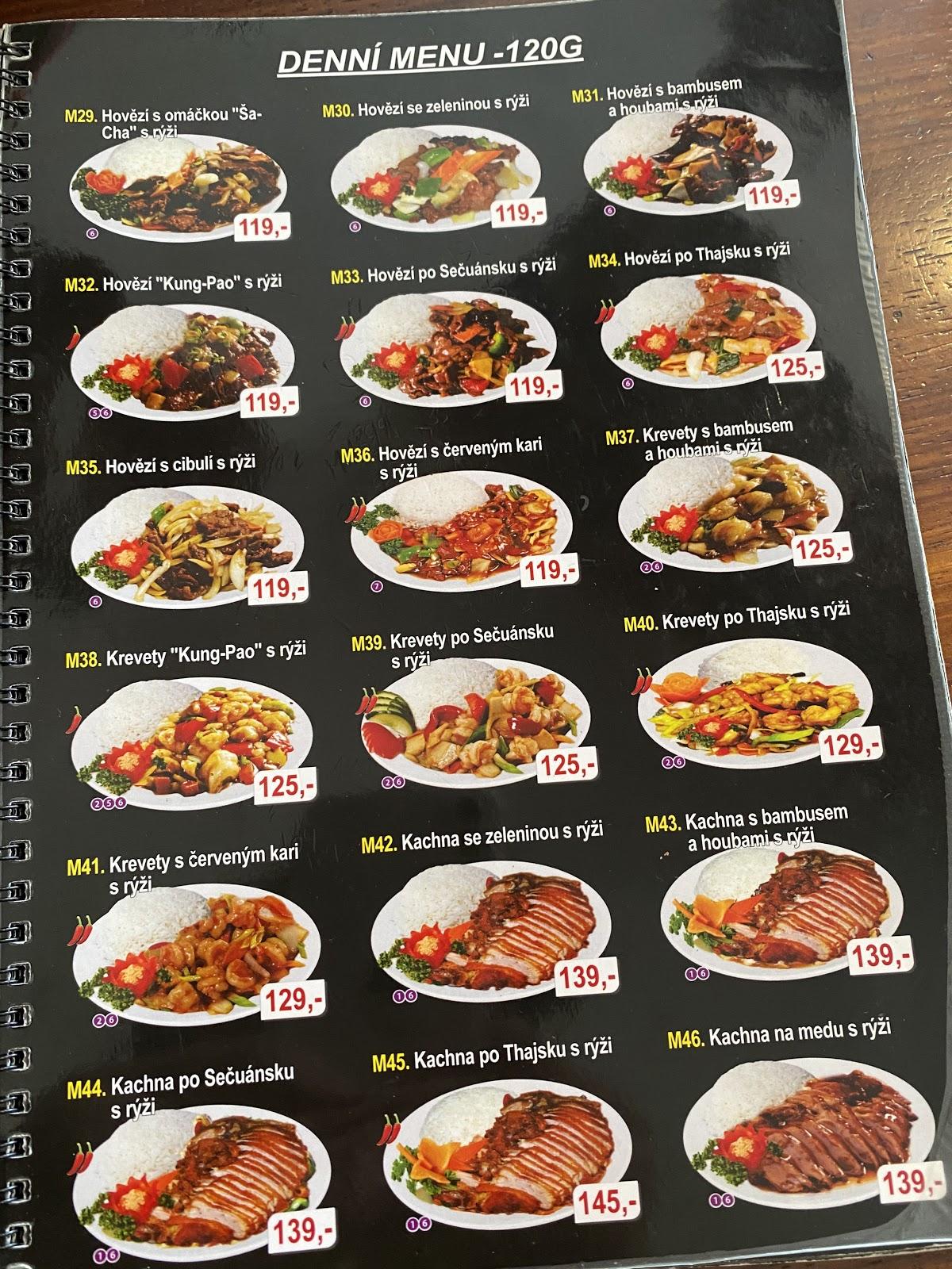 Menu at Shu Xiang Lou (Čínská restaurace) restaurant, Milevsko