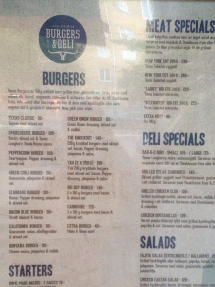 Menu at Texas Longhorn Burgers & Deli BBQ, Norrköping