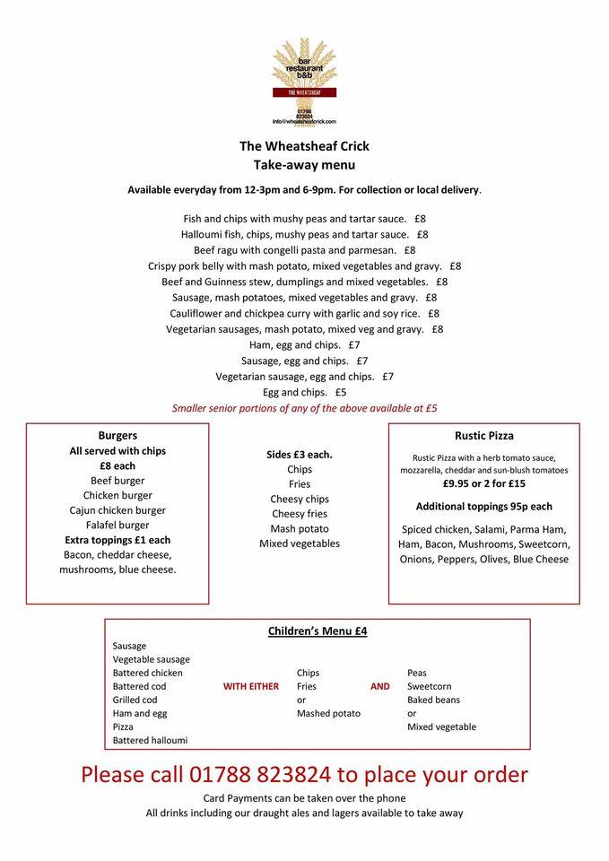 Menu at The Wheatsheaf pub & bar, Crick