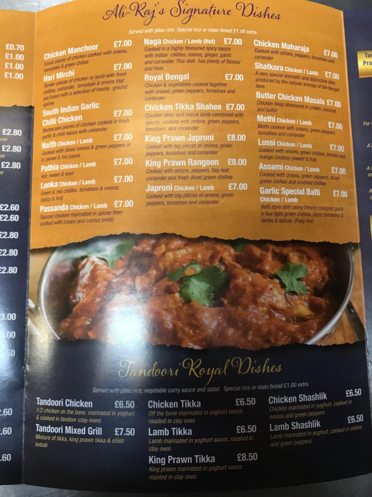 Menu at Ali Raj Indian Takeaway fast food, Blackburn
