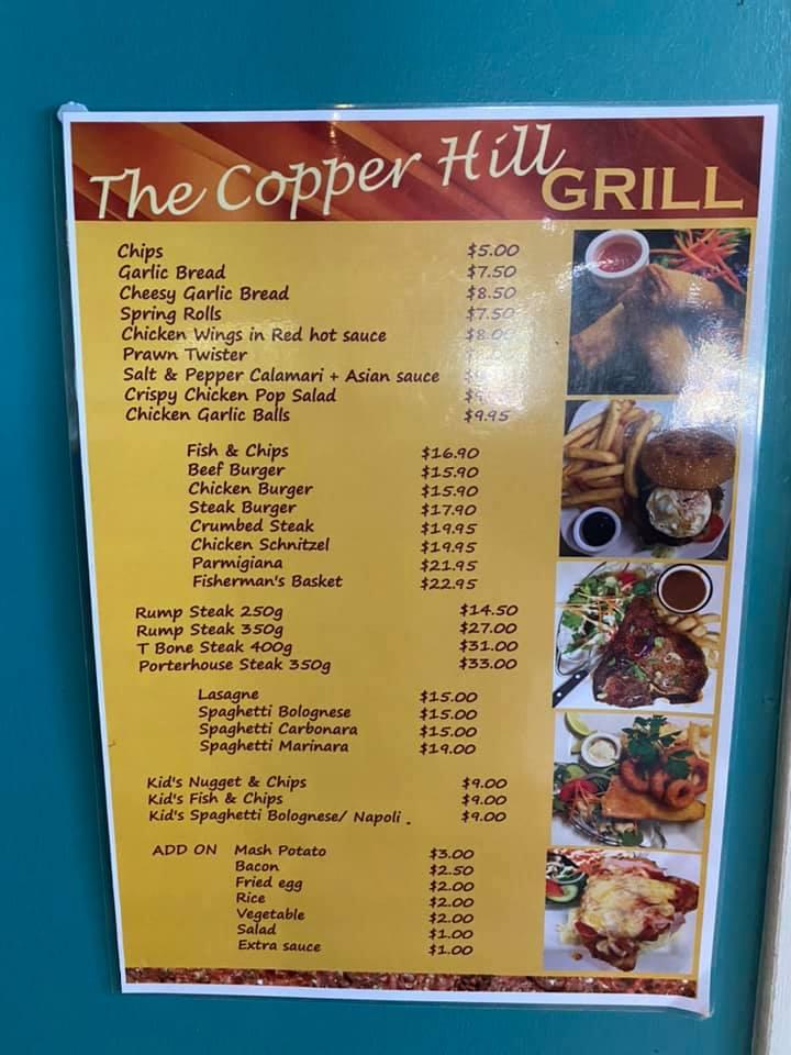 Menu at Barkly Hotel, Mount Isa