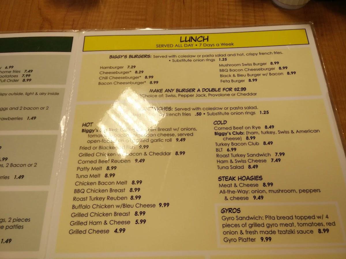 Menu at Biggy's Place restaurant, Fort Myers