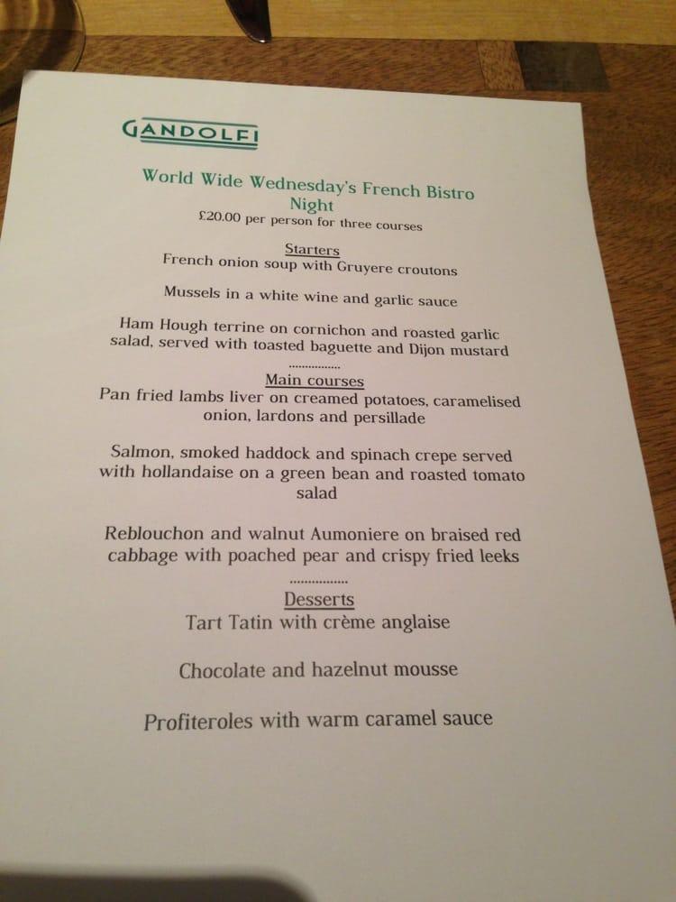Menu at Cafe Gandolfi, Glasgow, Cafe Gandolfi