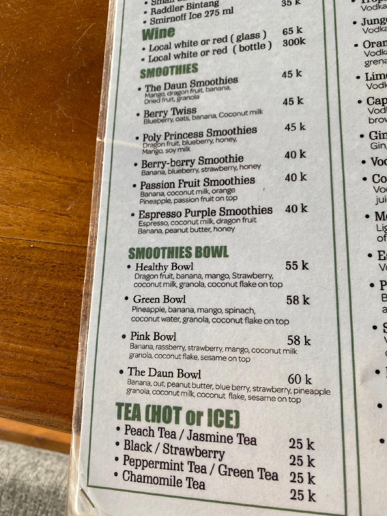 Menu at Cafe The Daun, Mengwi