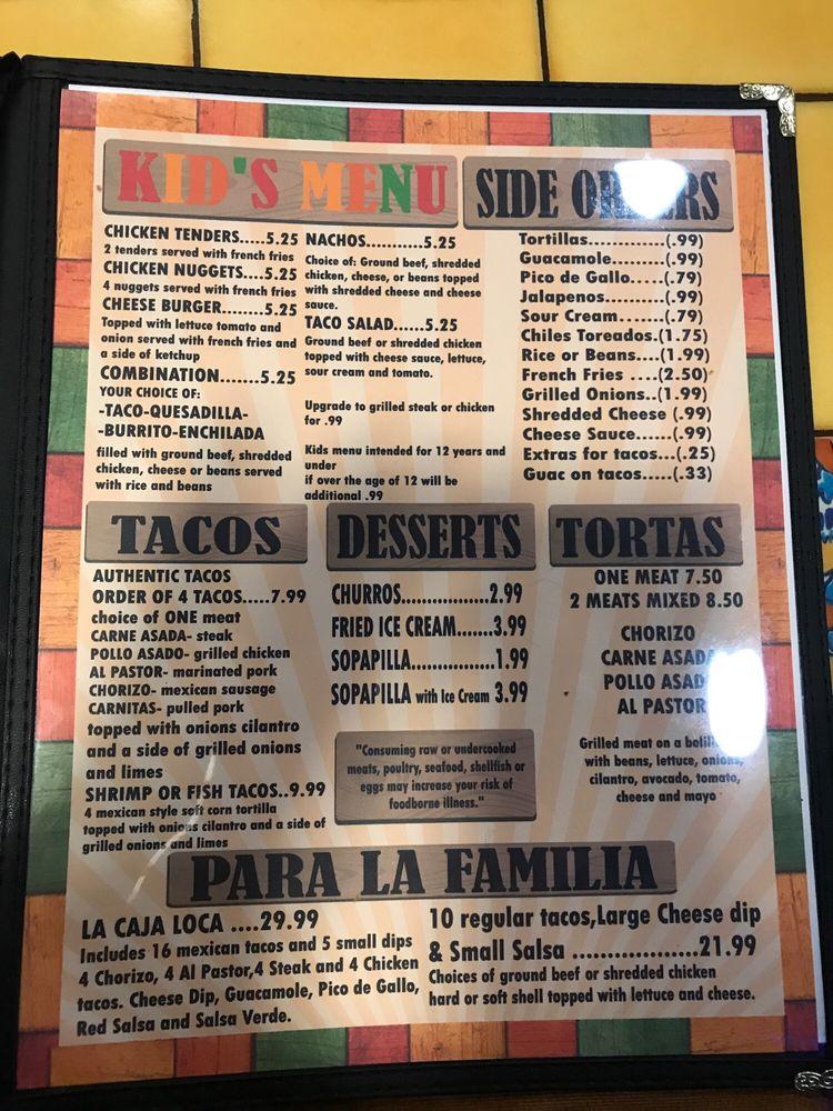 Menu at El Pollito loco restaurant, Florence