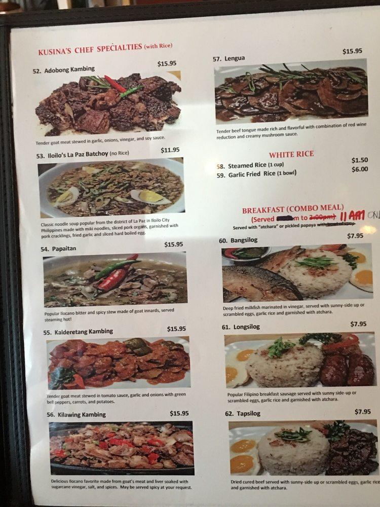Menu at Kusina De MANILA restaurant, Des Plaines