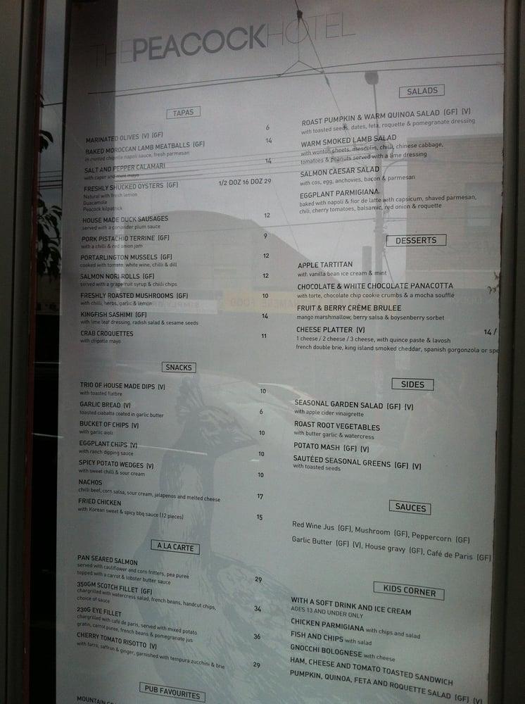 Menu at Peacock Inn Hotel pub & bar, Northcote