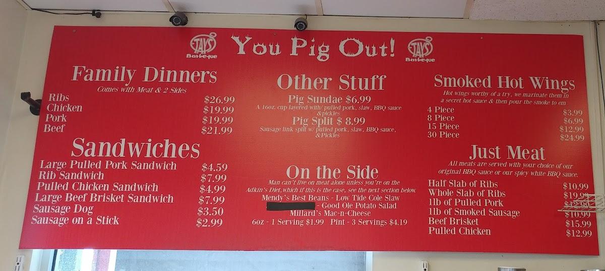 Menu at Tay's BBQ, Moss Point