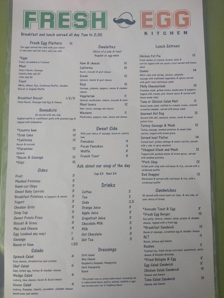 Menu at The Fresh Egg restaurant, Cornelius