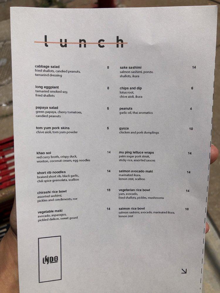 Menu at iNDO restaurant, St. Louis