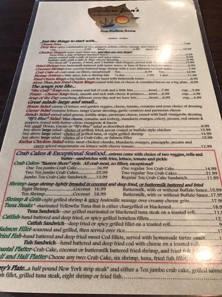 Menu at Barbara Jean's On The Water, Palm Valley, 15 S Roscoe Blvd