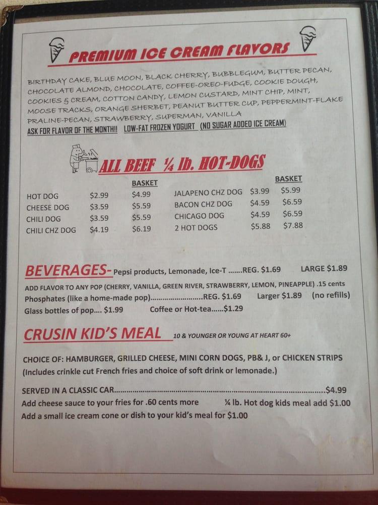 Menu at Bonnie Doon Drive-In restaurant, Mishawaka