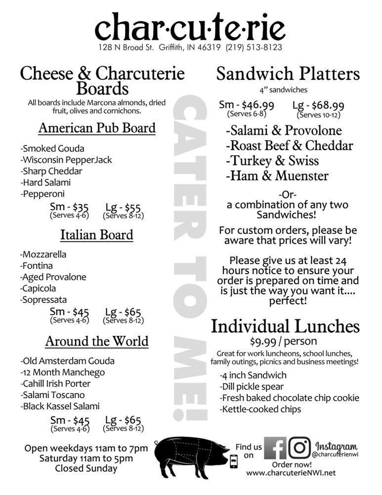 Menu at Charcuterie Wine Bar & Spirits, Griffith