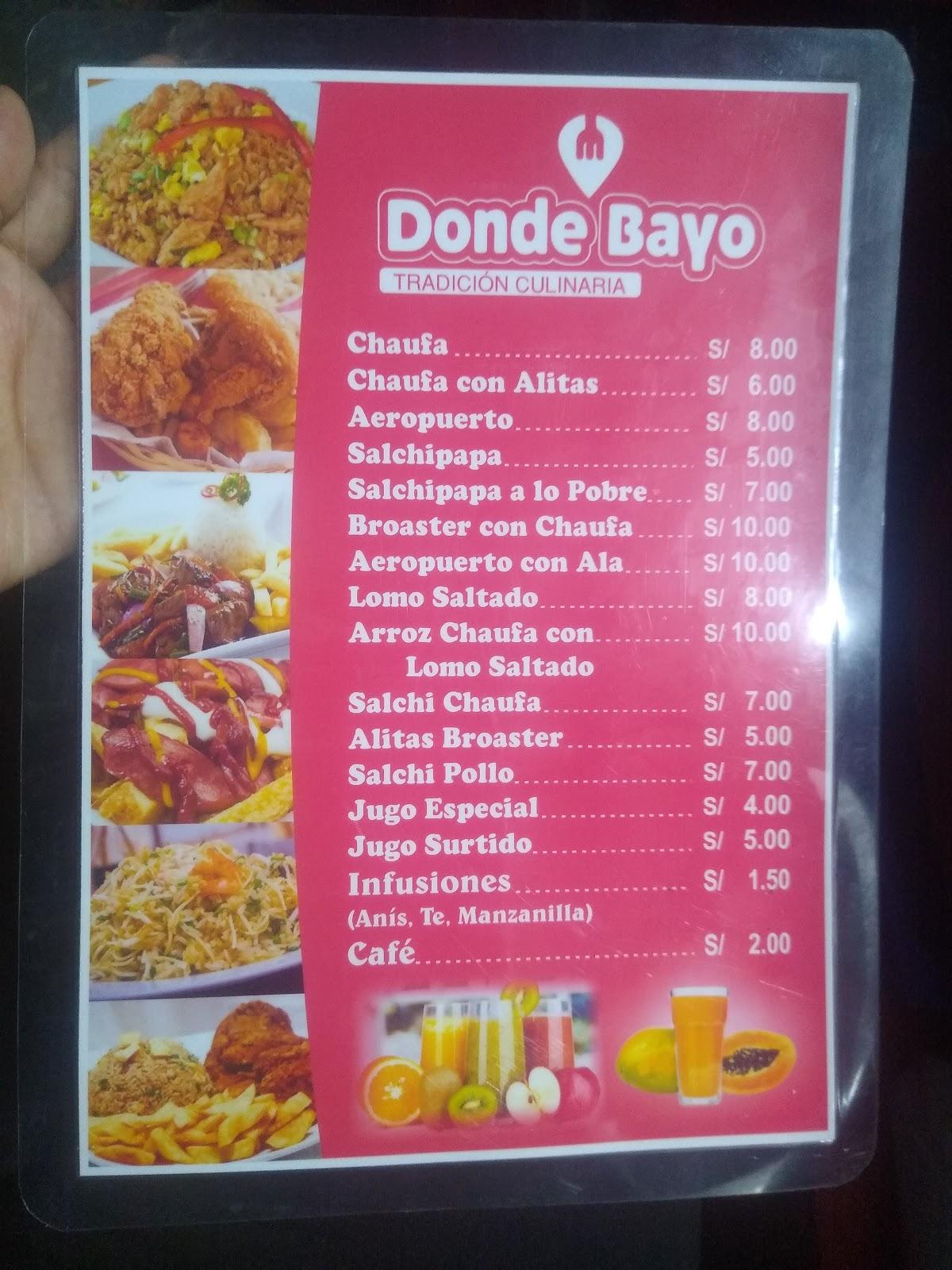 Menu at Donde Bayo tradición culinaria restaurant, Huanuco