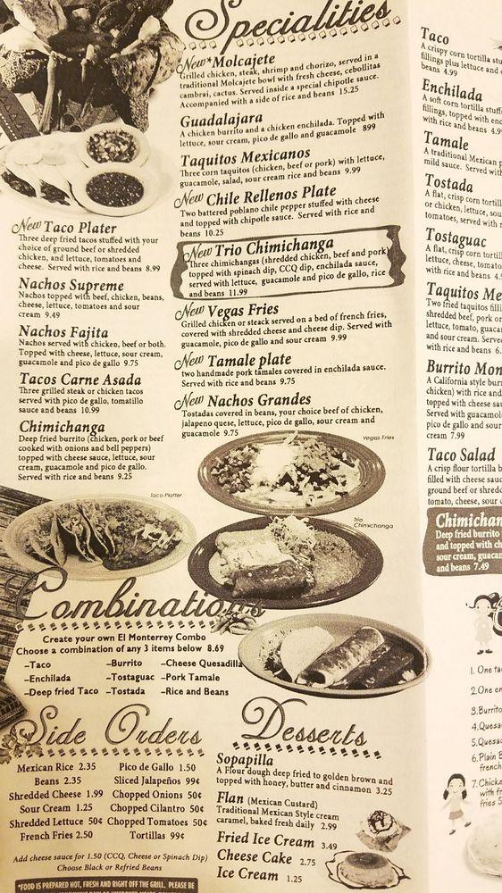 Menu at El Monterrey Mexican Restaurant, Warrensburg, 120 Cooper Blvd D