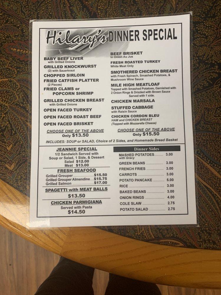 Menu at Hilary's Restaurant and Royal Deli, Royal Palm Beach