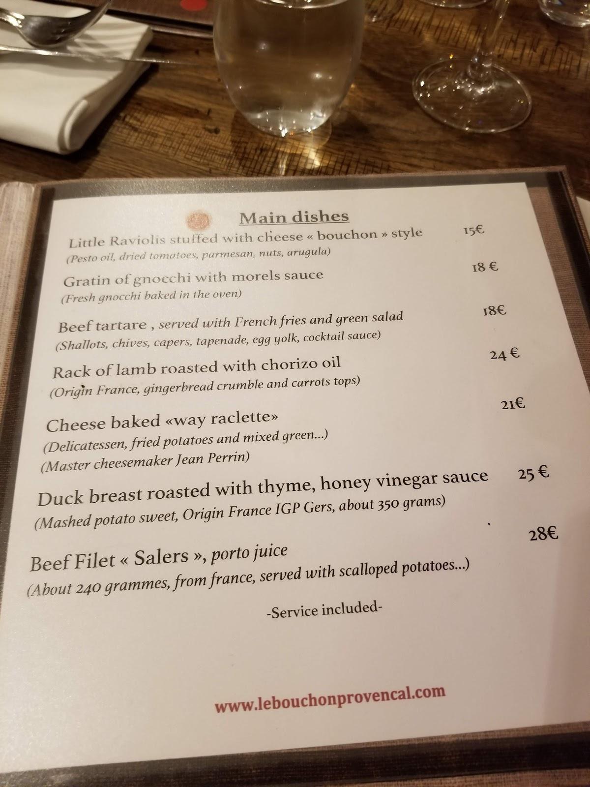 Menu at Le Bouchon Provençal restaurant, Marseille, 6 Pl. aux Huiles
