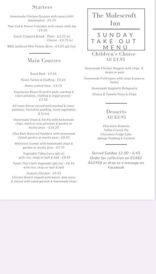 Menu at Molescroft Inn pub & bar, Beverley, 75 Molescroft Rd