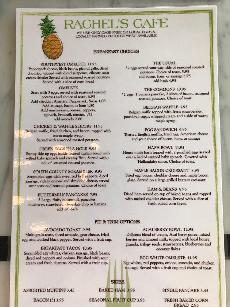 Menu at Rachel's Cafe, South Kingstown
