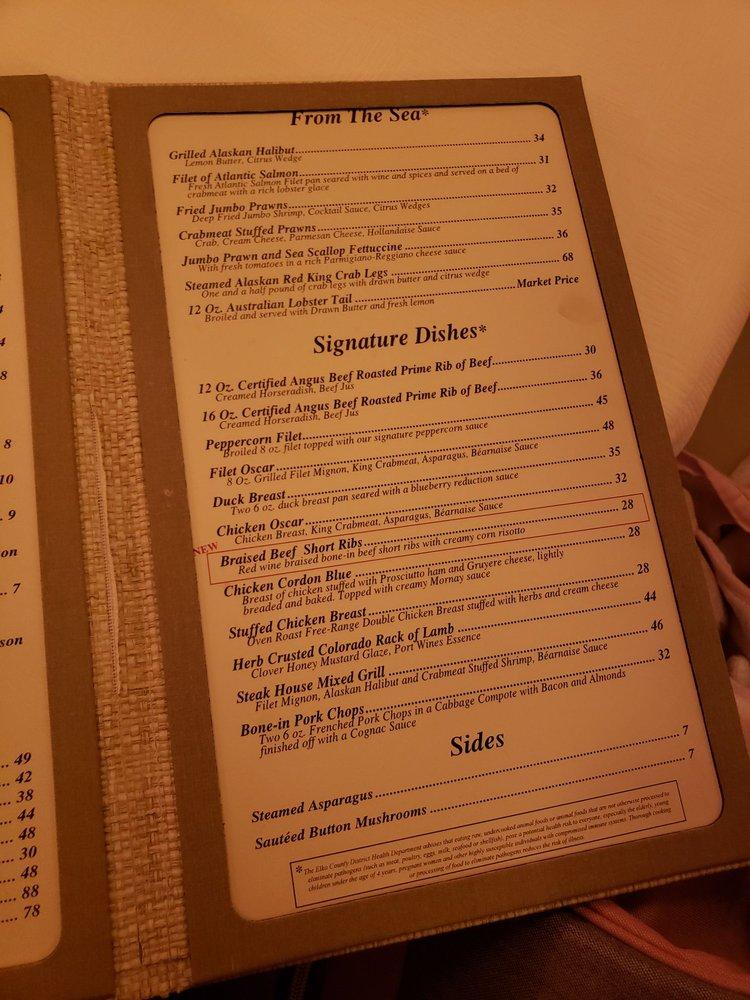 Menu at Steakhouse, West Wendover, Wendover Boulevard