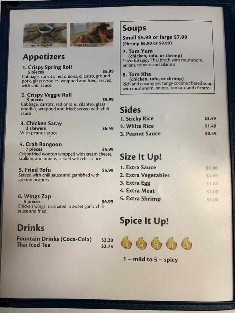 Menu at Thai Zap restaurant, Pocatello, 465 Yellowstone Ave