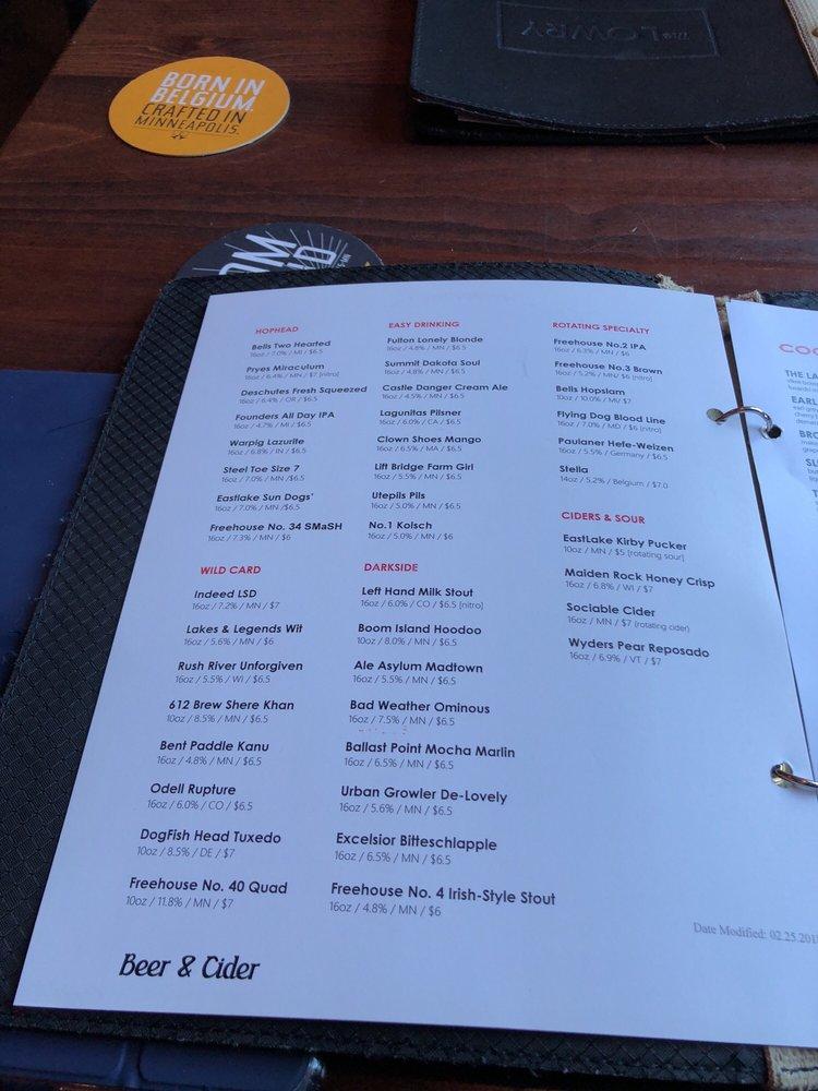 Menu at The Lowry pub & bar, Minneapolis