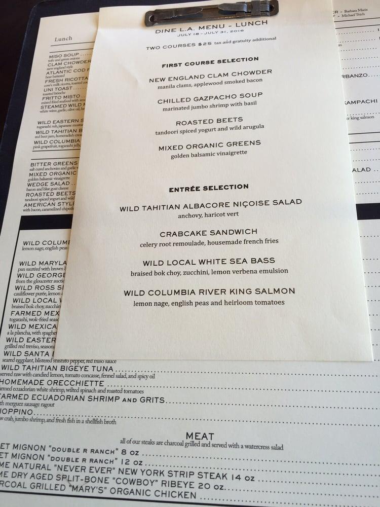 Menu at Water Grill restaurant, Santa Monica, Ocean Ave