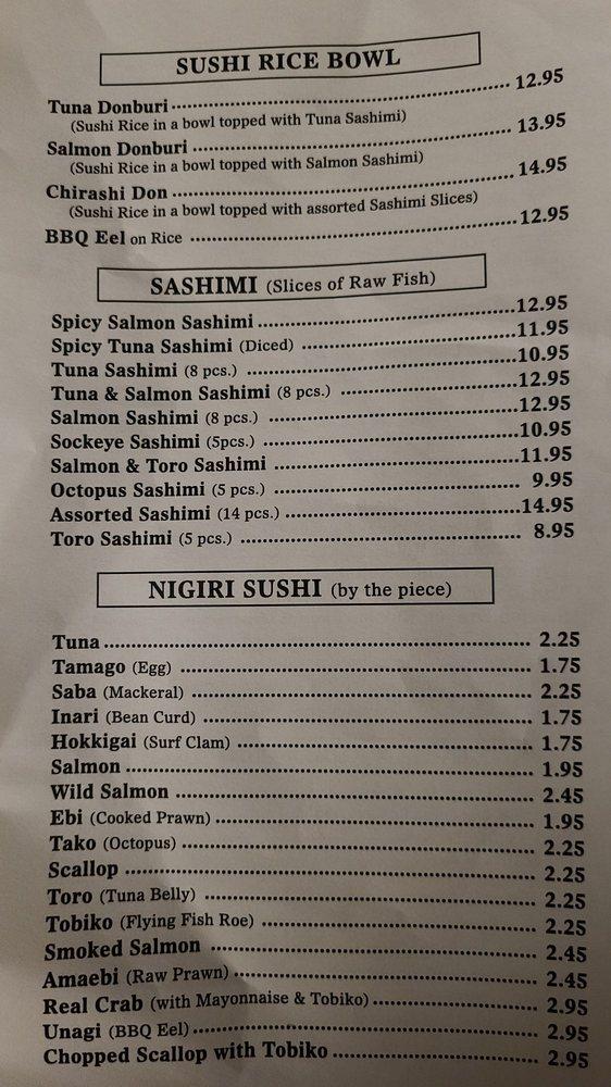 Menu at Sushi Man restaurant, North Vancouver