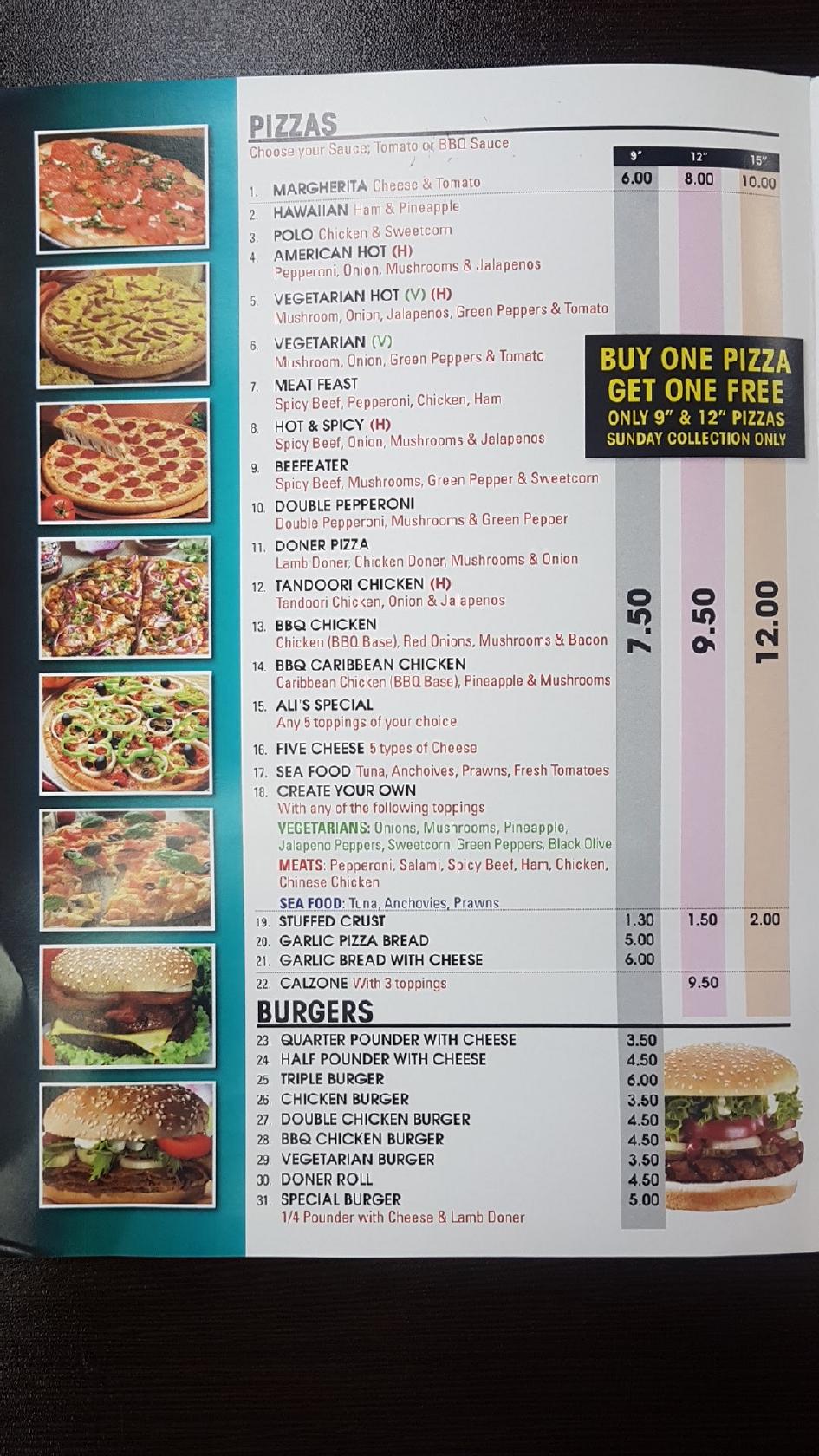 Menu at Ali's BBQ House, Colchester