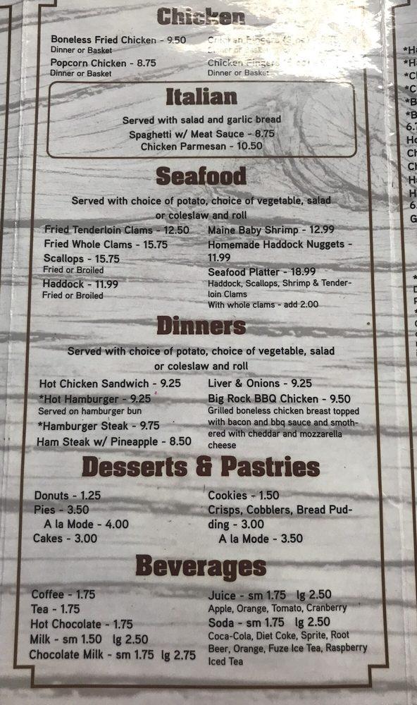 Menu at Al's Diner restaurant, Mars Hill