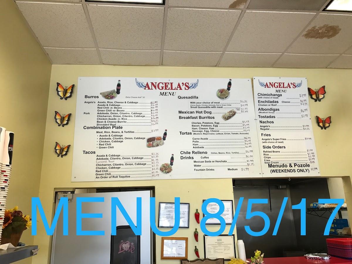 Menu at Angela's Mexican Food restaurant, Tucson, N Coachline Blvd