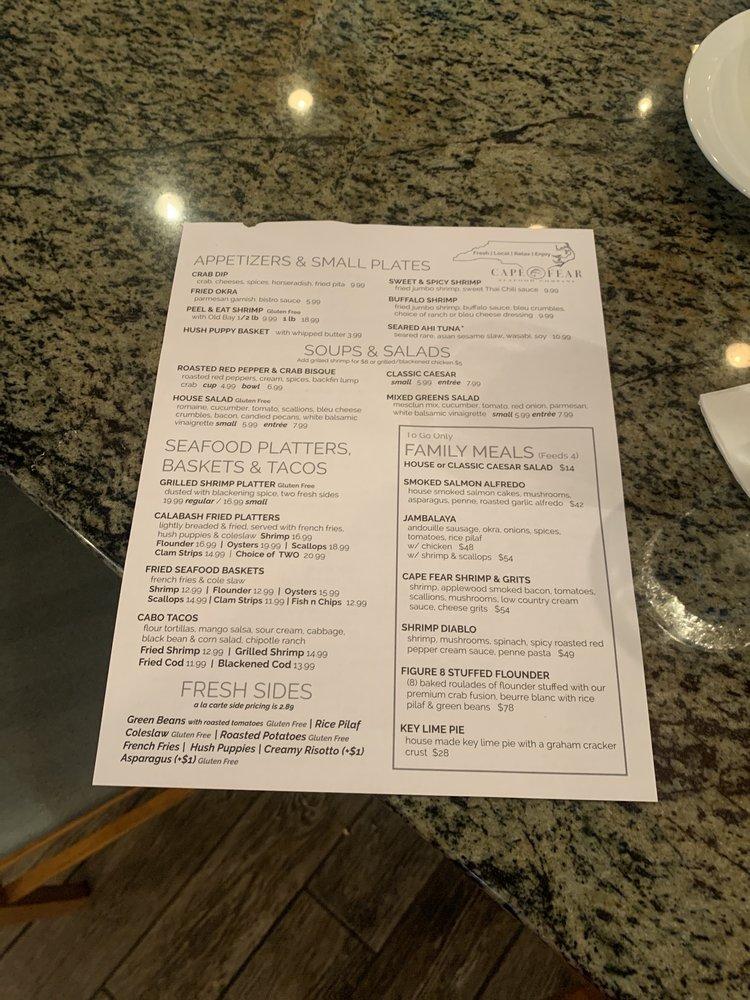 Menu at Cape Fear Seafood Company pub & bar, Wilmington, College Rd #5