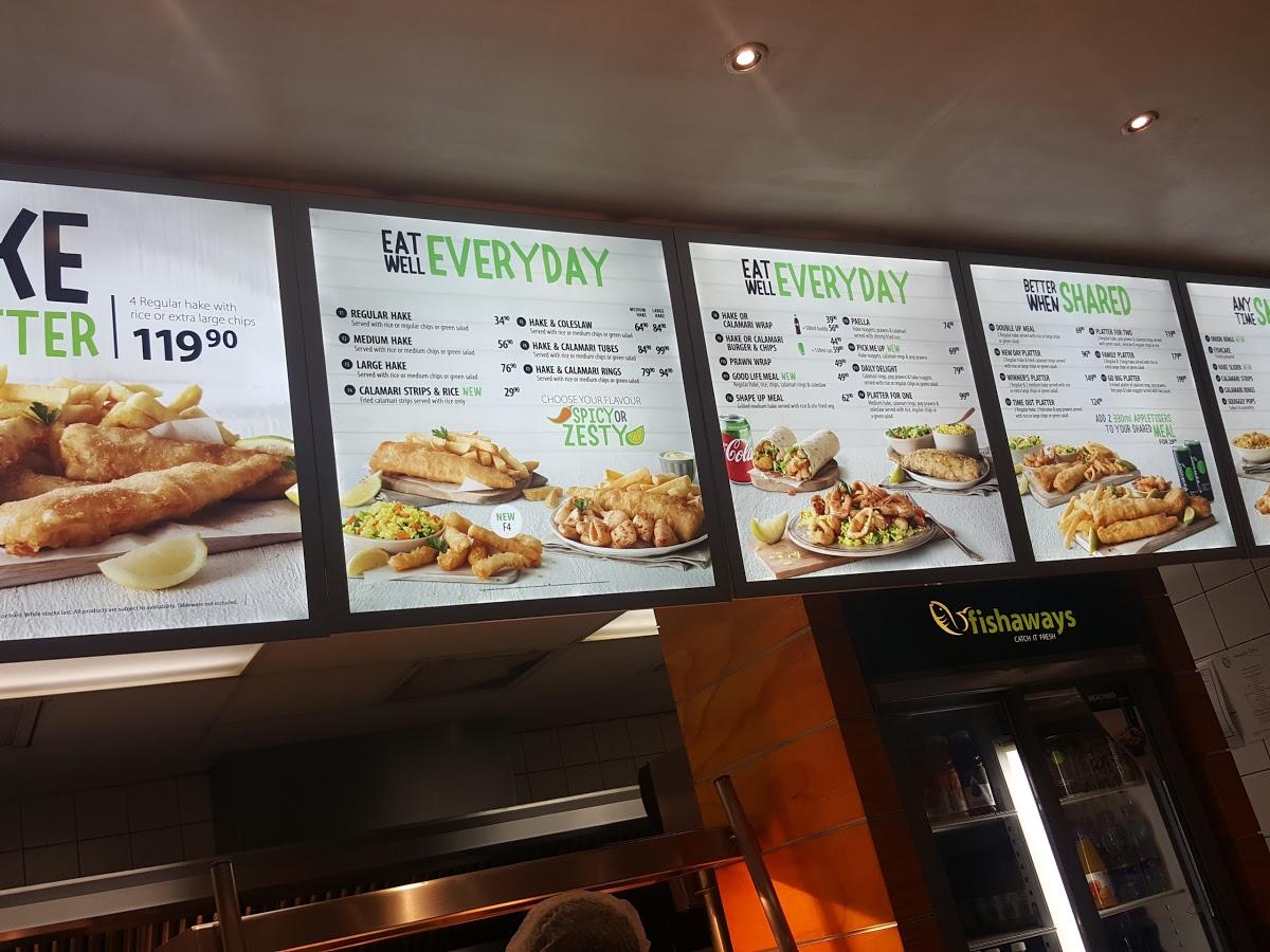 Menu au Fishaways restaurant, Krugersdorp, Anthos Centre