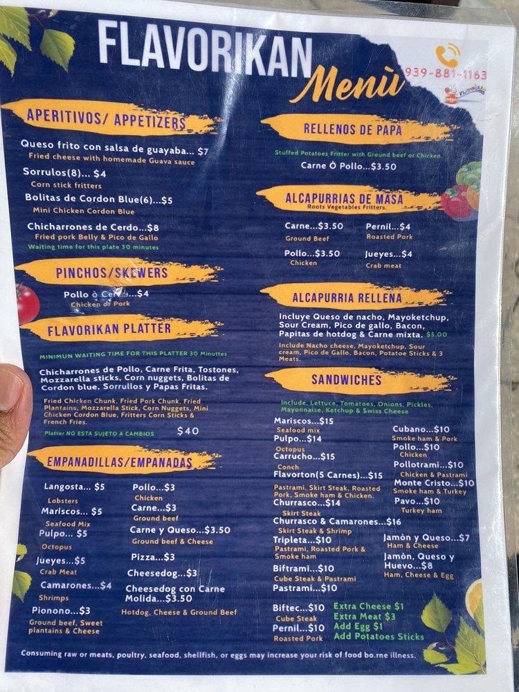 Menu at Flavorikan restaurant, Jacksonville, Atlantic Blvd