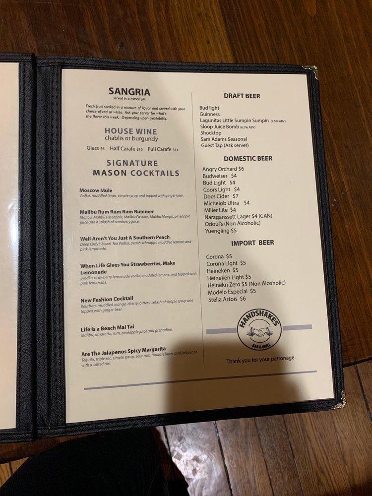Menu at Handshakes Bar & Grill, Hopewell Junction, 337 NY-82