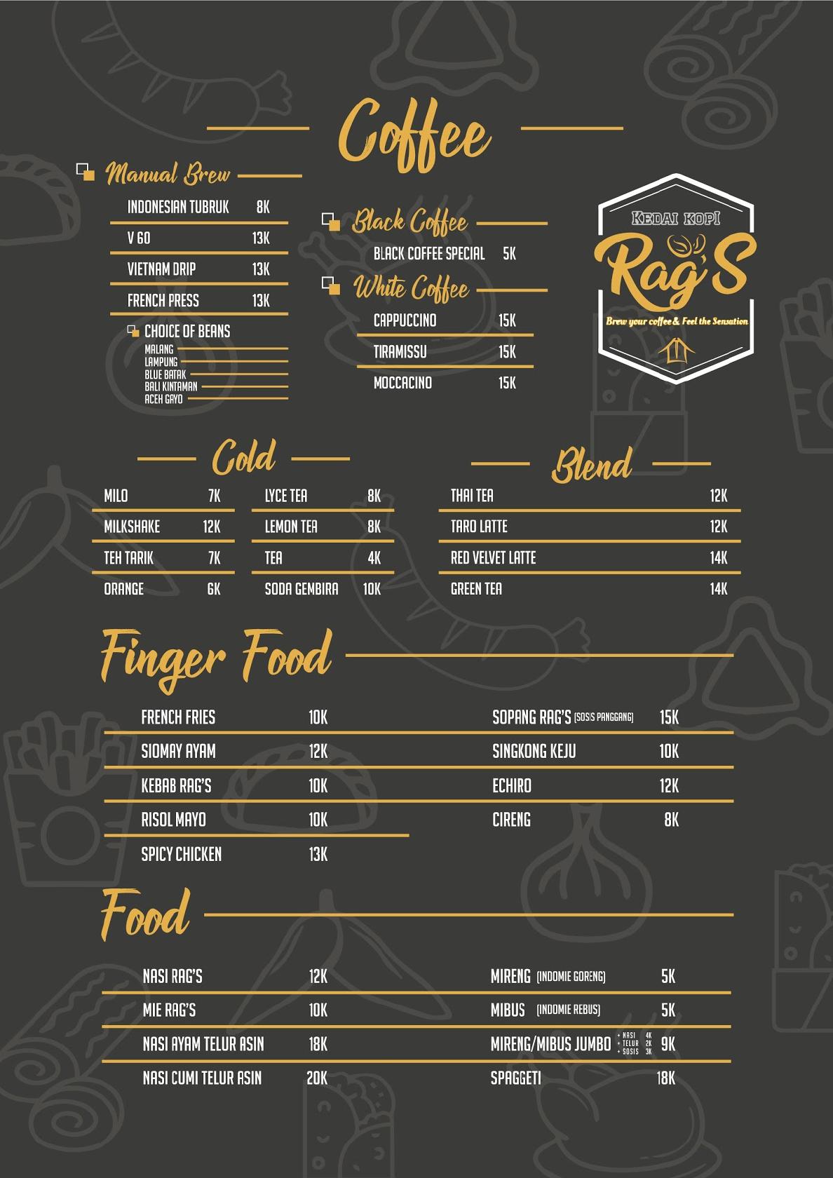 Menu at Kedai Kopi Rag'S, Sidoarjo