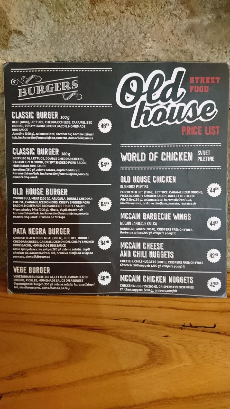 Menu at Old House street food restaurant, Split
