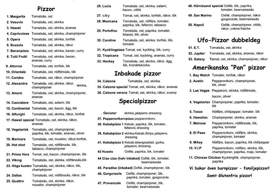 Menu at Pizzeria Grill Kebab City, Härnösand
