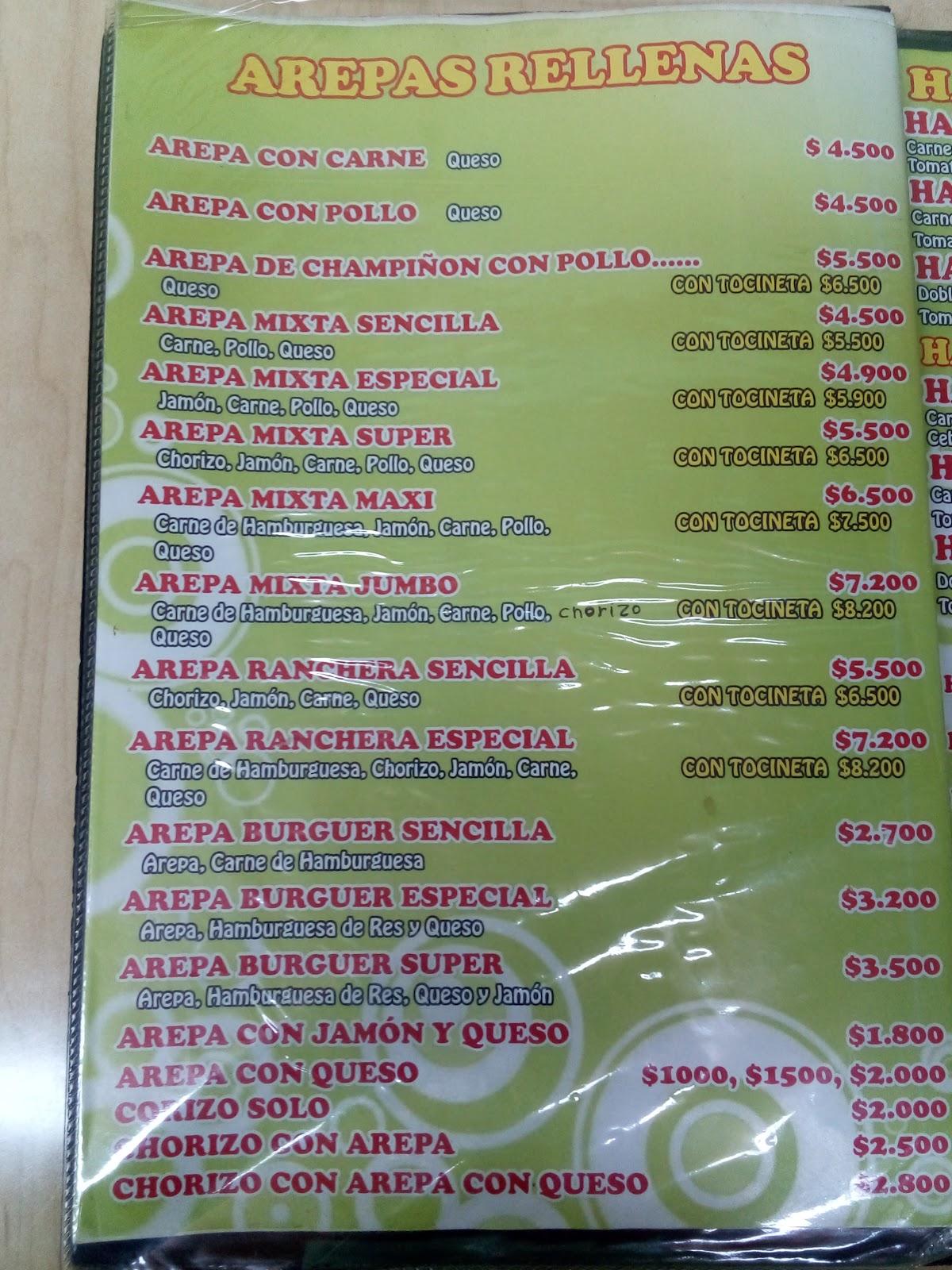 Menu at Ricuras colombianas Soacha centro restaurant, Soacha